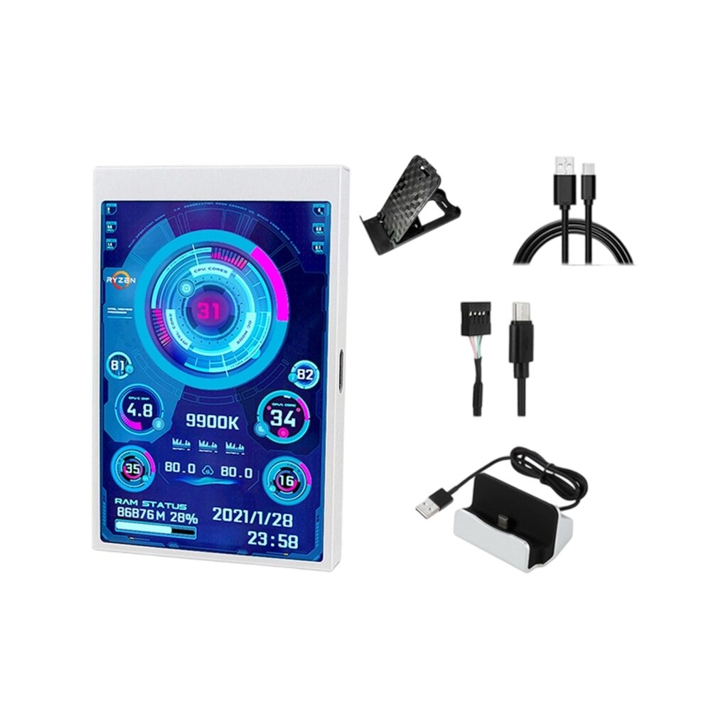 3,5-дюймовый дополнительный экран Type C Компьютерный процессор GPU Жесткий диск Монитор с динамической редактируемой темой Дополнительный экран USB-дисплея