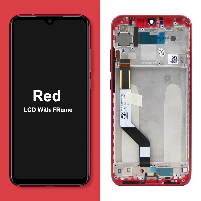 Для Xiaomi Redmi Note 7, 6,3 дюйма, для Redmi Note 7 Pro M1901F7G, ЖК-дисплей, сменный преобразователь сенсорного экрана в сборе Red With Frame