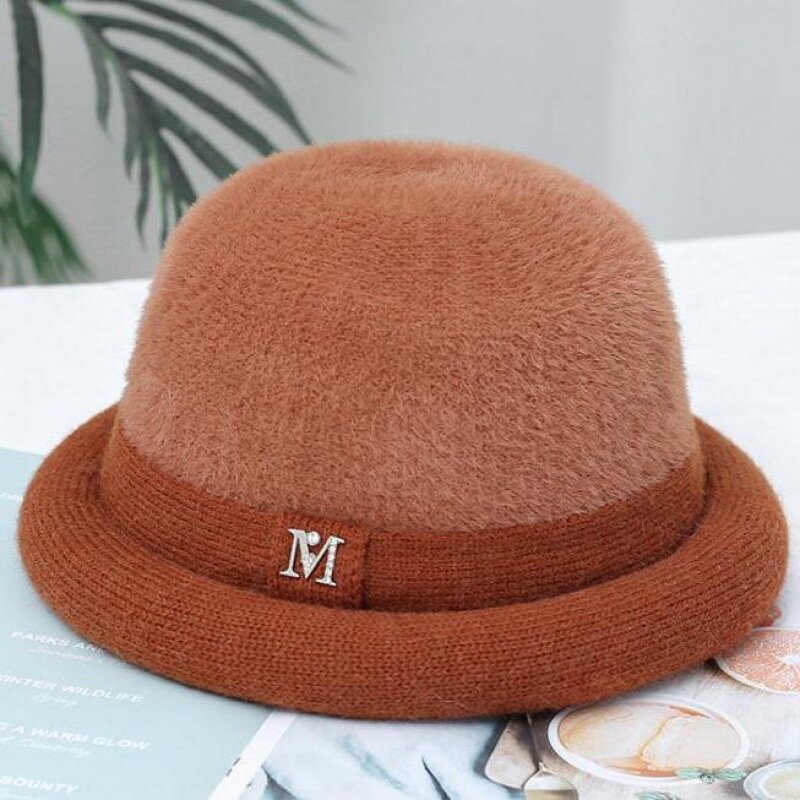 Осенне-зимняя теплая бархатная вязаная шапка для свекрови среднего и пожилого возраста, женская кашемировая бальная шапка, шапка для тети, шапка-тазик из имитации норковых волос