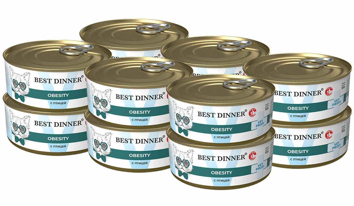 Корм влажный Best Dinner Vet Profi Obesity для кошек для снижения и контроля избыточной массы тела с птицей, 100 г х 12 шт