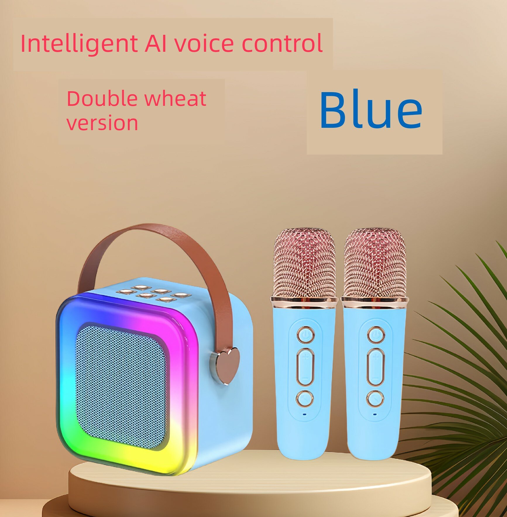 Детский беспроводной микрофон с Bluetooth и голосовым управлением AI для домашнего караоке, двойной микрофон, синий
