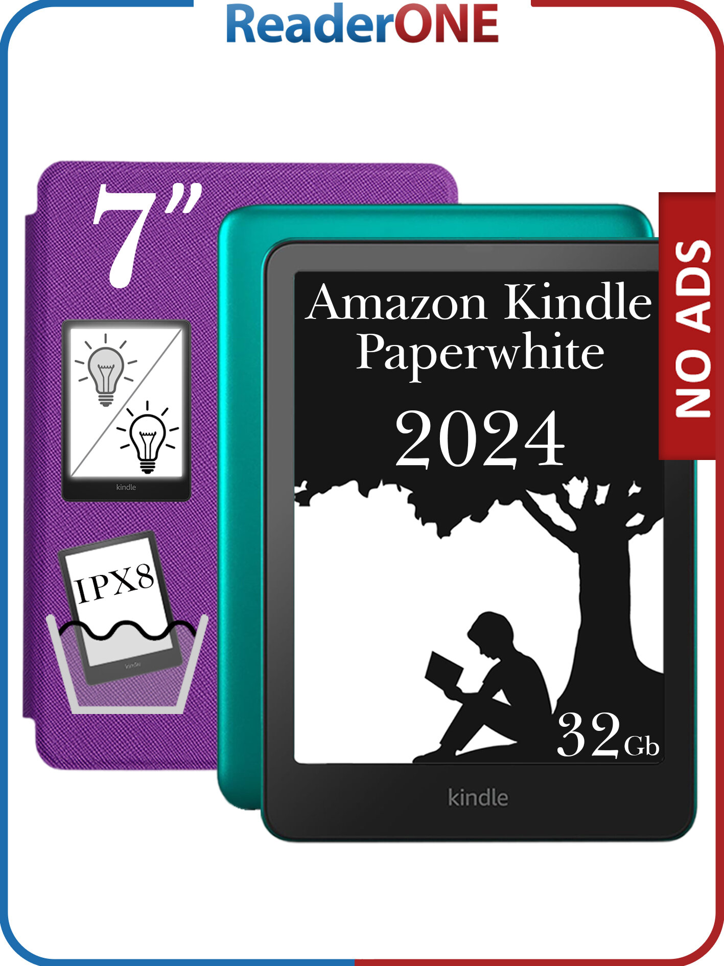 Электронная книга Amazon Kindle PaperWhite 12 Gen 2024 32Gb Metallic Jade с обложкой ReaderONE PaperWhite 2024 Purple