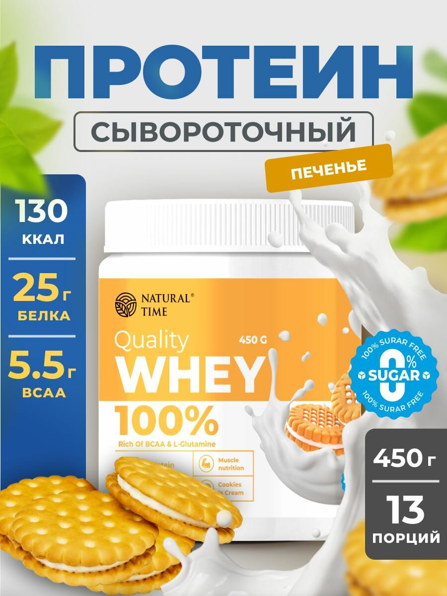 Протеин сывороточный, Whey Protein, Natural Time 100% натуральный со вкусом Печенье 450 г
