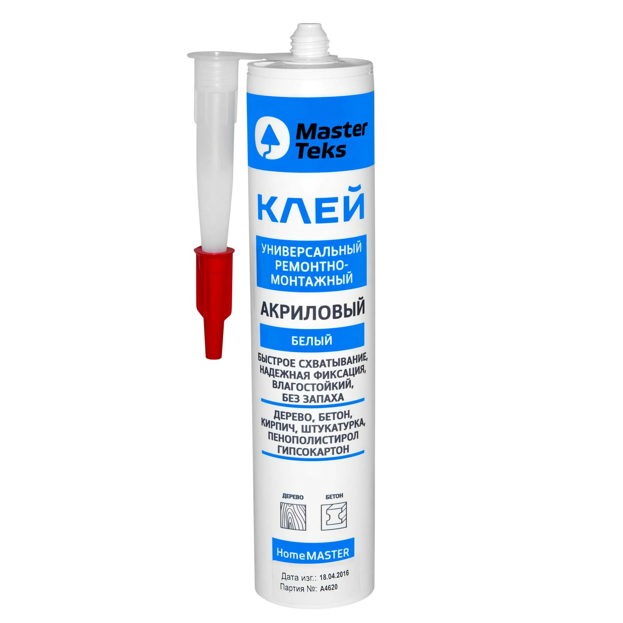 Монтажный клей MasterTeks "Универсальный", акриловый, белый, 400 г