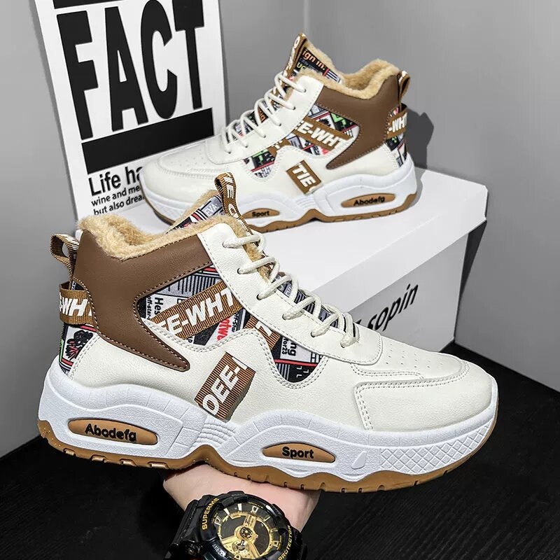 MOOCIE Высокие мужские зимние ботинки из хлопка, теплые, с флисовой подкладкой, утолщенные зимние ботинки, молодежные спортивные ботинки на массивной платформе, увеличивающие рост