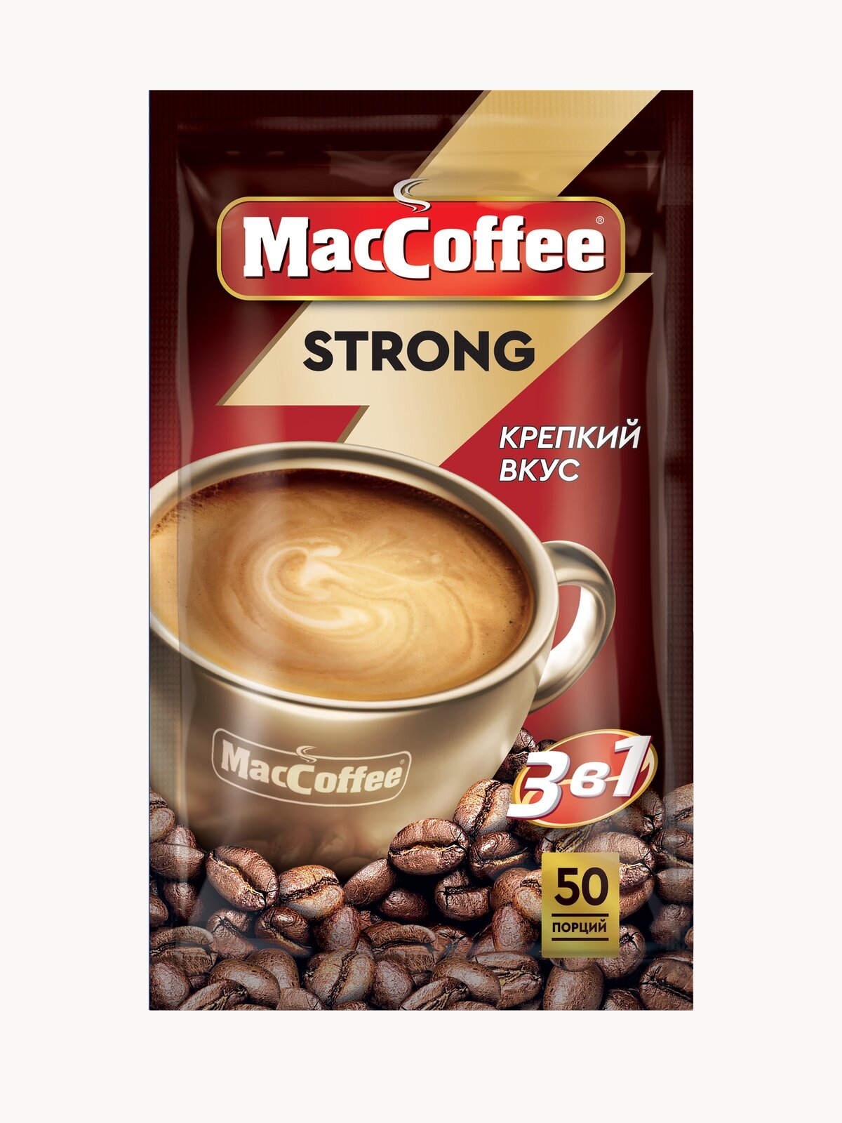 Растворимый кофе MacCoffee Strong 3 в 1, в пакетиках, 50 уп, 900 г