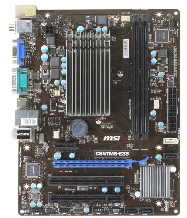 Материнская плата MSI C847MS-E33, встроенный процессор Intel Celeron, форм-фактор microATX