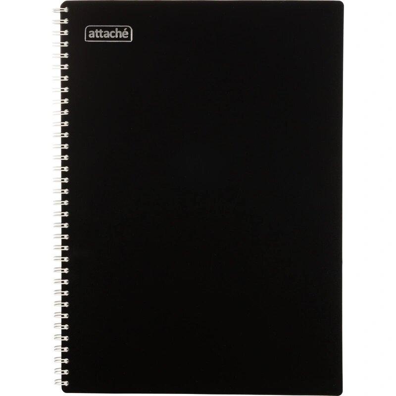 Бизнес-тетрадь А4 120л Attache гребень клетка пластик черн с тиснением