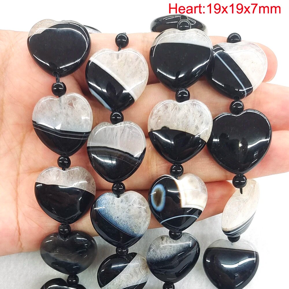 Черные бусины из уругвайского агата, натуральные камни в форме сердца, драгоценные камни, бусины-разделители, целебные кристаллы для изготовления ювелирных изделий, аксессуары «сделай сам»