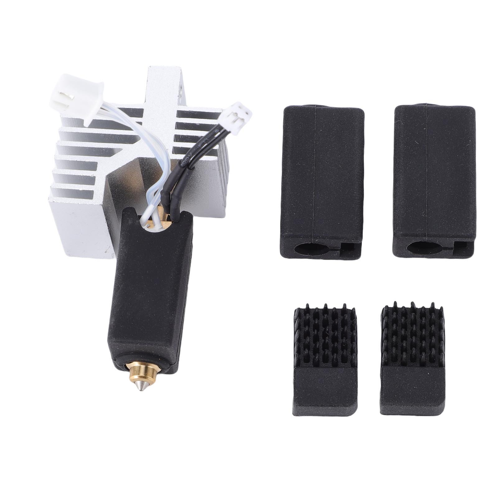 Комплект керамического хотэнда для 3D-принтера Centauri: печатающая головка 0,4 мм, экструдер, радиатор, сопло из закаленной стали и латуни с дополнительным силиконовым покрытием, щетка для чистки сопла.