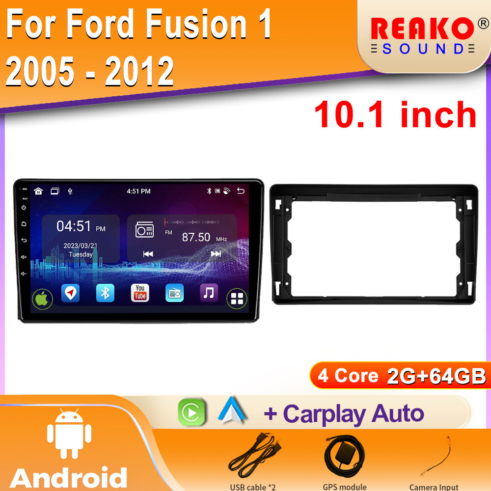 Магнитола для Ford Fusion 1 2005 - 2012 , с камерой заднего вида. IPS экран 10 дюймов, Wifi 2din с сенсорным экраном, usb и блютузом.