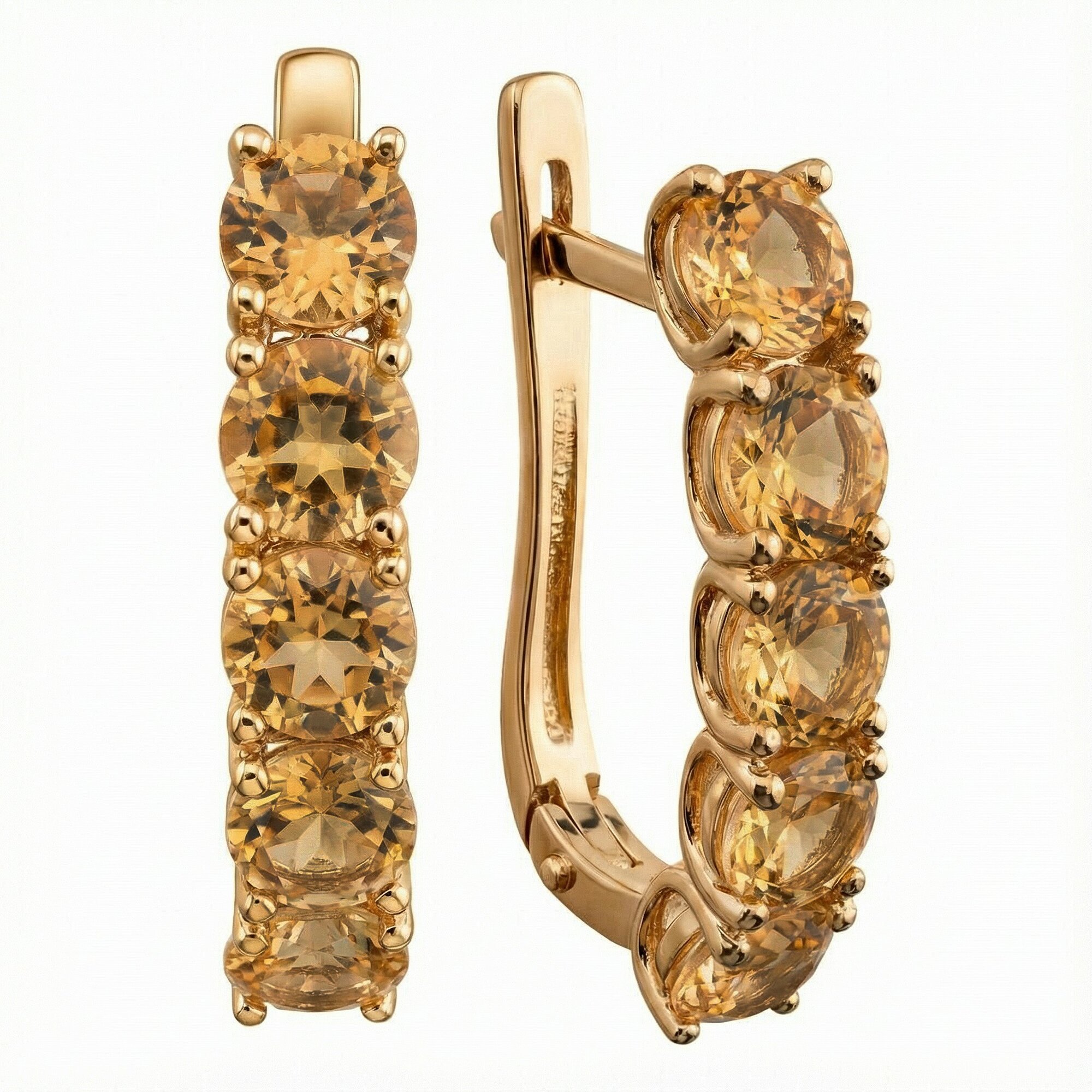 Серьги, красное золото, 585 проба, цитрин