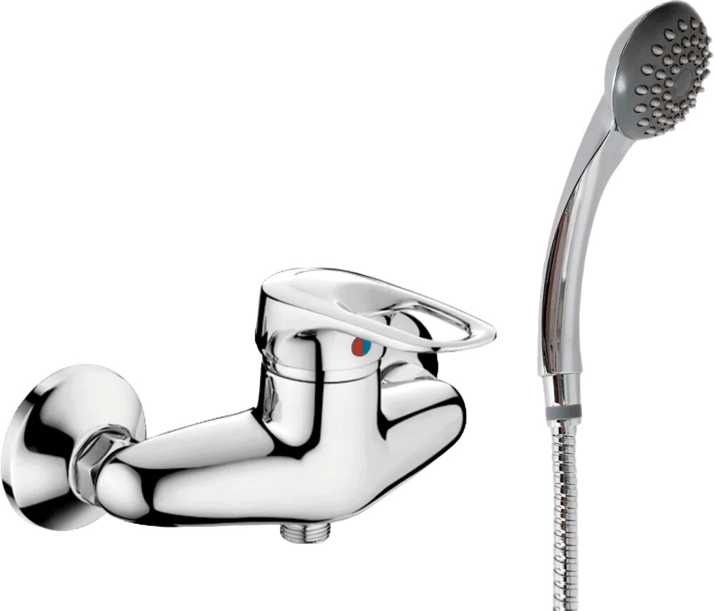 Смеситель для душа Haiba HB2004 с душевым гарнитуром, хром, глянцевый, настенный, латунный, однорычажный, смеситель для ванны с душем