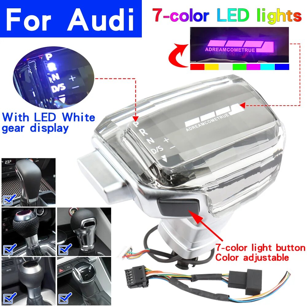 Светодиодная хрустальная ручка переключения передач для Audi A6 C7, A3 8V, A7, A1, S, Q2, RS 3, 4, 5, 6, 7, TT mk3 — детали интерьера автомобиля White gear display