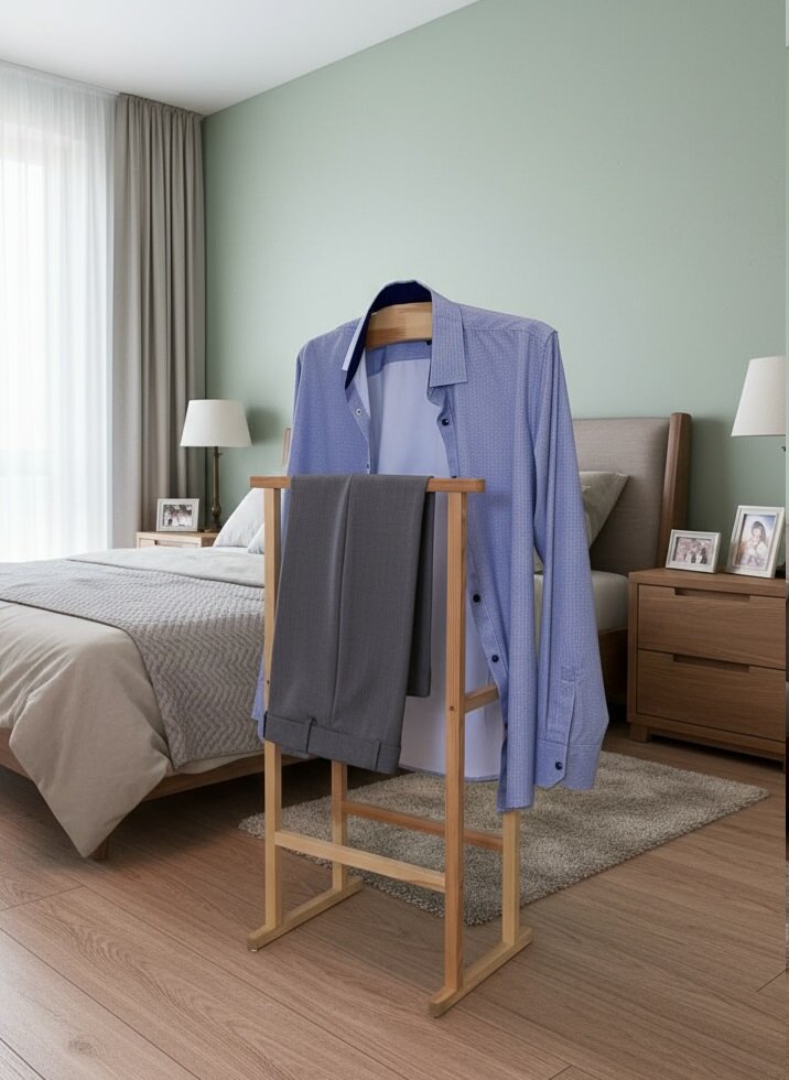 Вешалка напольная для одежды Слуга из массива березы напольная