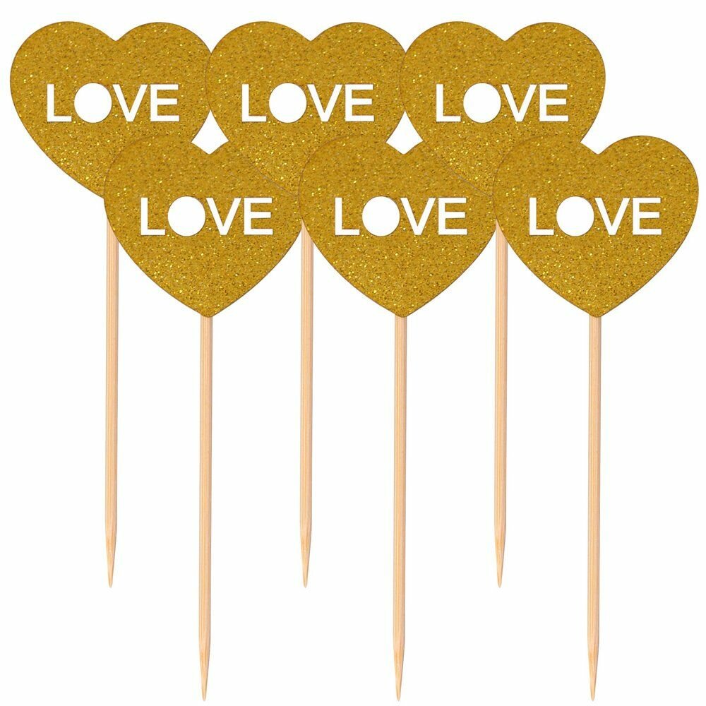 Набор топперов для украшения тортов "Любовь" 6 шт. Размер 4х12 см