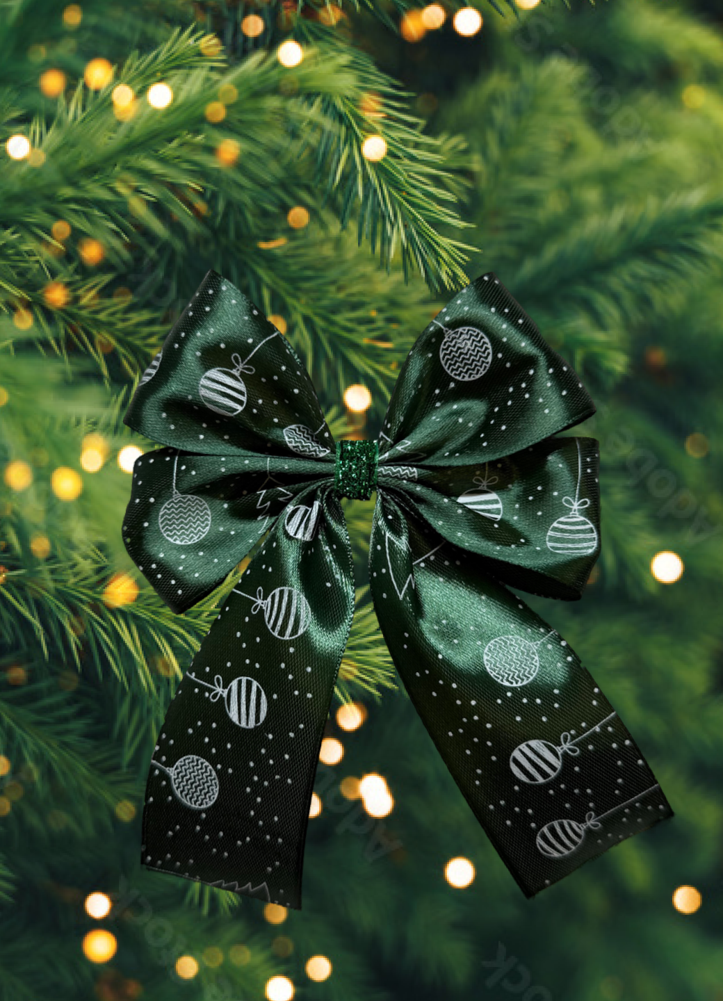 Набор ёлочных украшений, бант новогодний зелёный (5 шт в наборе, 11см)