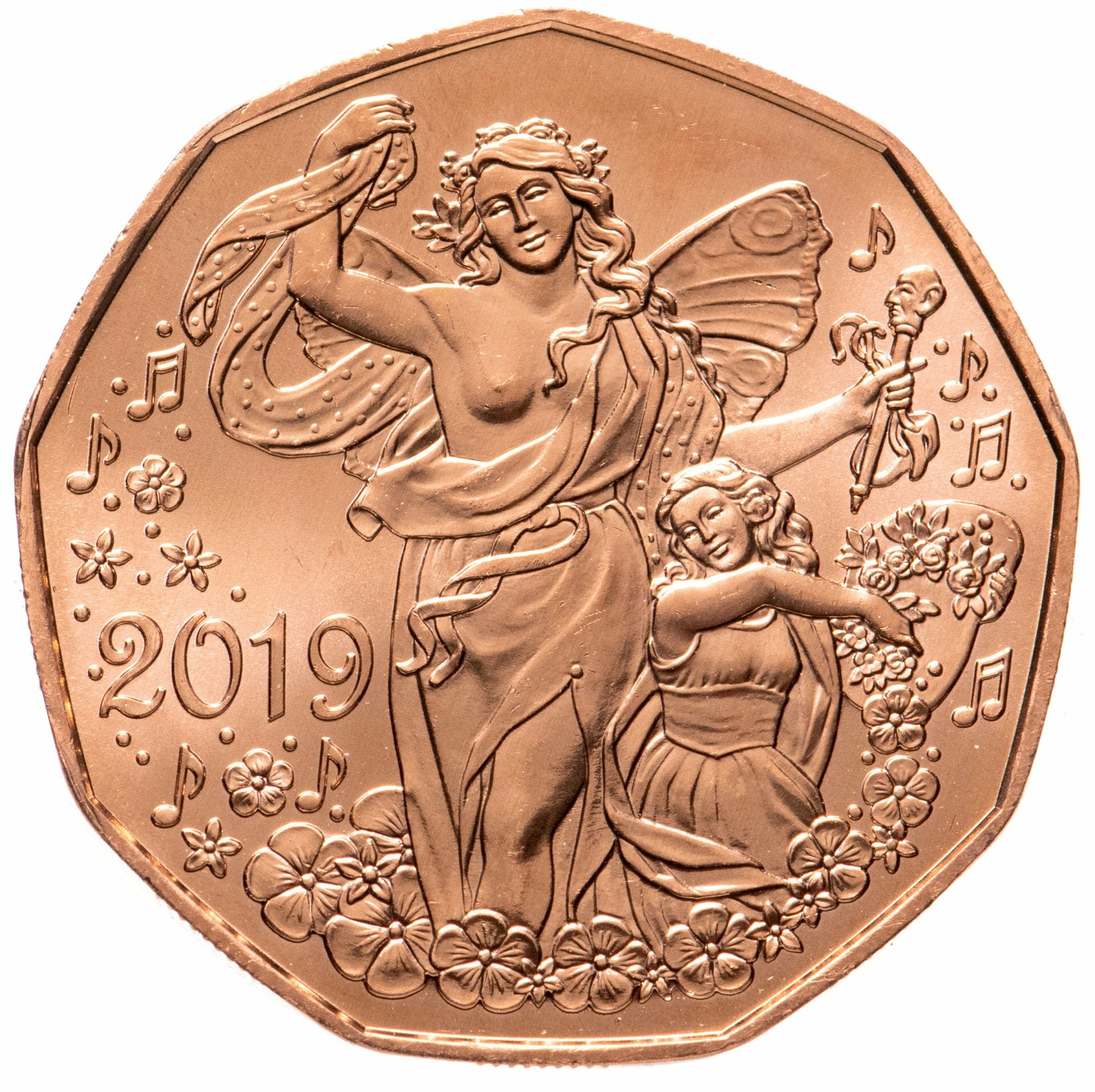 Австрия 5 евро 2019 "Новый год", Медь, в сохранности UNC
