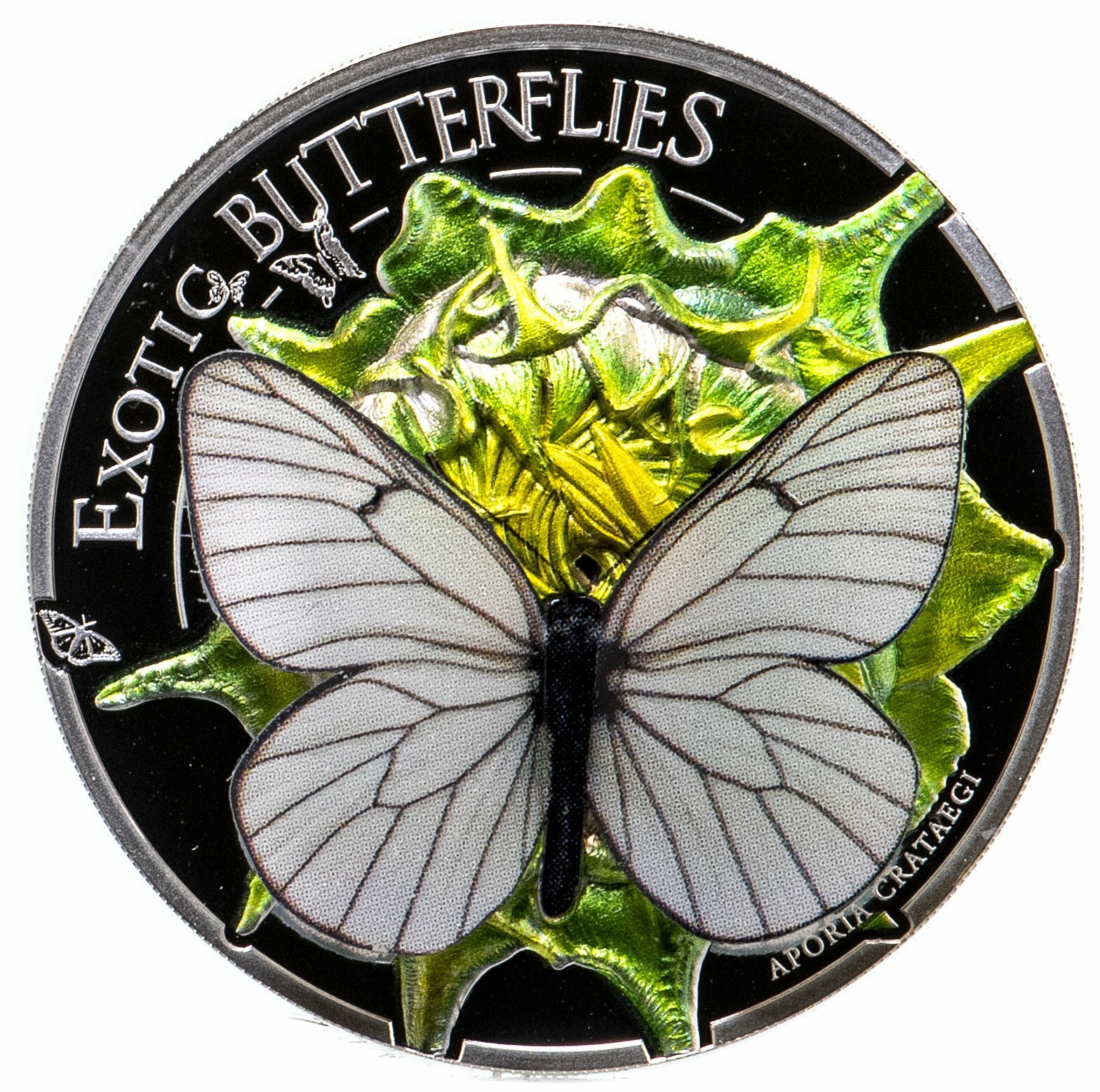 Монголия 500 тугриков 2017 "Бабочка - капустница 3D", в футляре с сертификатом, Серебро 999, в сохранности Proof