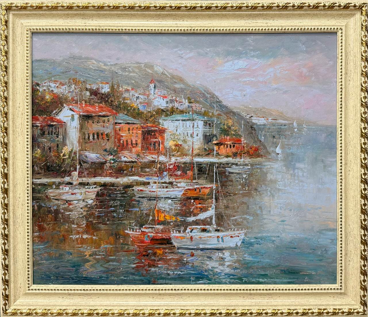 Картина маслом на холсте, морской пейзаж "Яхты в море", 50х60 см. Автор Беляева Жанна