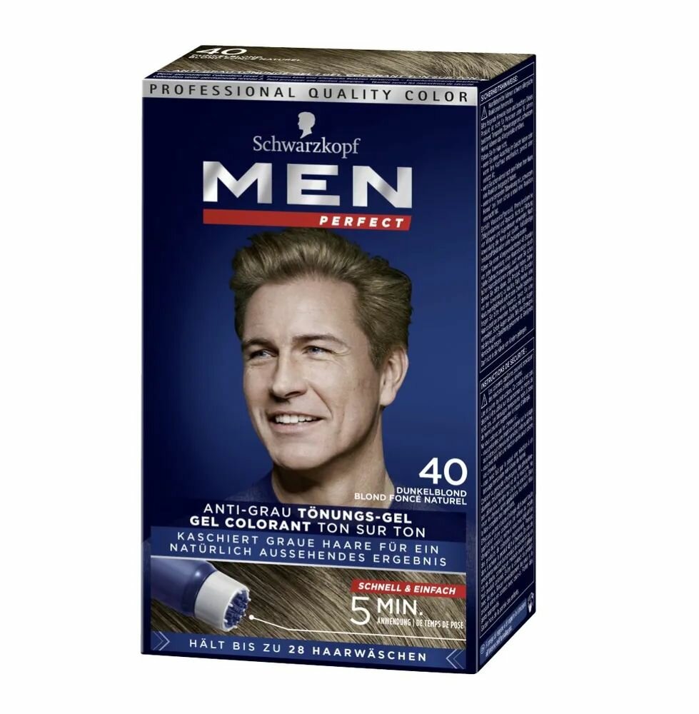 SCHWARZKOPF MEN Perfect тон 40 Германия Оттеночный гель против седины для мужчин, темно-русый