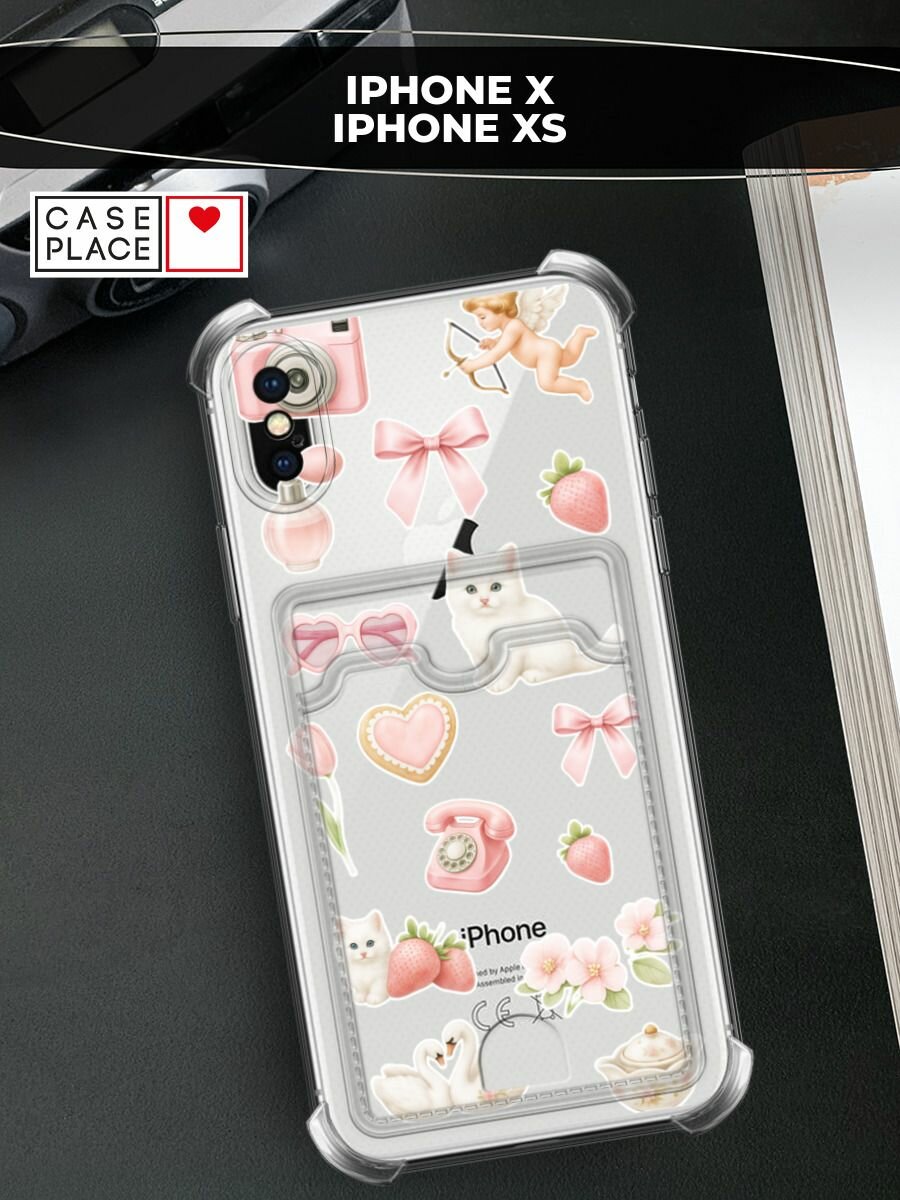 Чехол на Apple iPhone X/XS (Айфон X/XS) с картой и принтом Коллаж для девочки