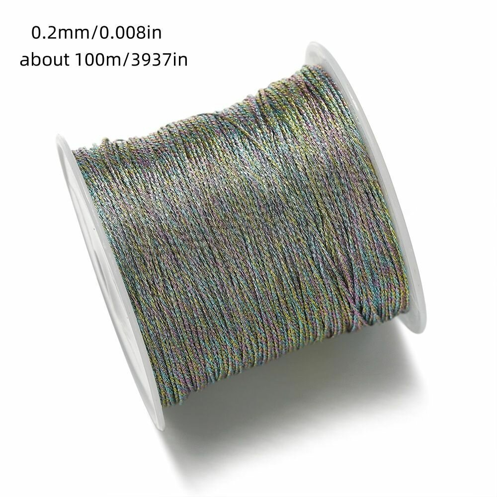 Цветные люрексовые нитки полиэфирные 100 м, 0,2 мм для вышивки, декоративного шитья и ручного творчества, блестящая швейная нить на катушке