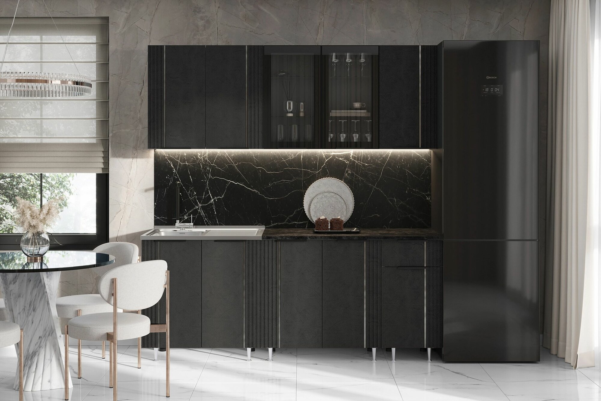 Кухня Виктория 2,0м (490) (Пластер Блэк, Графит (Кастилло темный))