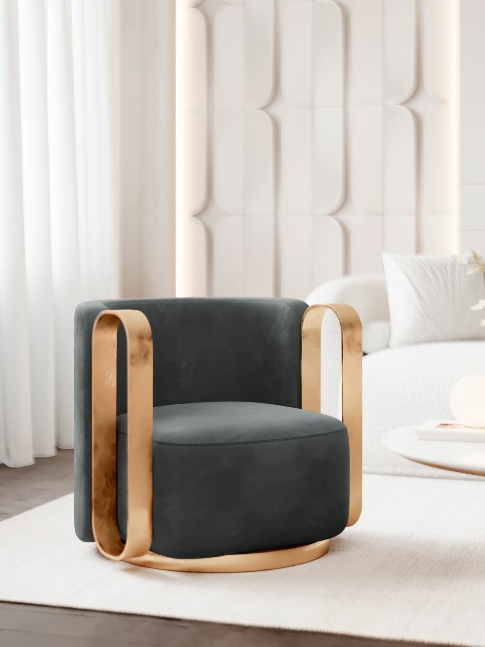 Дизайнерское кресло крутящееся с золотым основанием, ORIENTALE