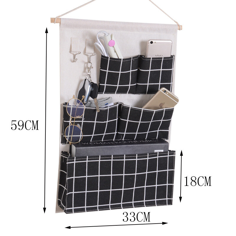 Фабричная ткань с пятью карманами, подвесная сумка с двойным крючком, хлопок и лен, подвесная сумка для хранения в