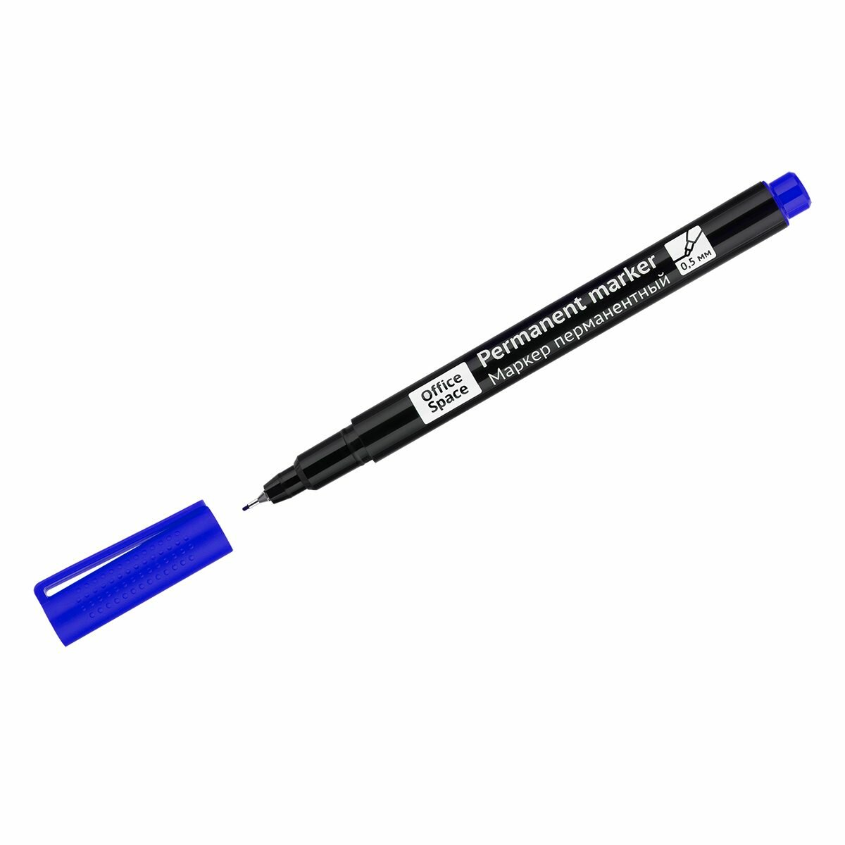 Маркер перманентный OfficeSpace (0.5мм, игольчатый наконечник, синий) (PMET_66007), 12шт.