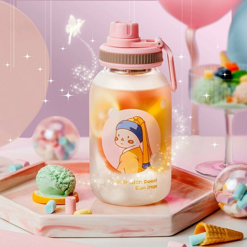 Тонны стеклянной чашки сети красный большой емкости 700ml курительных трубок_Прозрачная одна чашка + соломинка + крышка