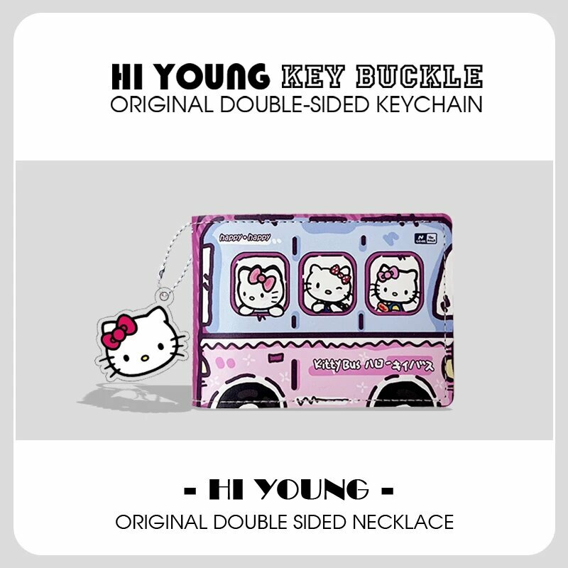 HiYOUNG Кейс для водительских прав с дизайном Cat Bus и котик-подвеской, компактный кошелек для документов