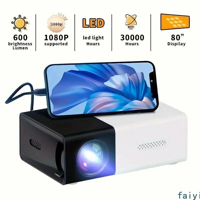 Гобо-проектор, YG300, LED, 1000 лм, разрешение 320 x 240 P, HDMI-совместимость