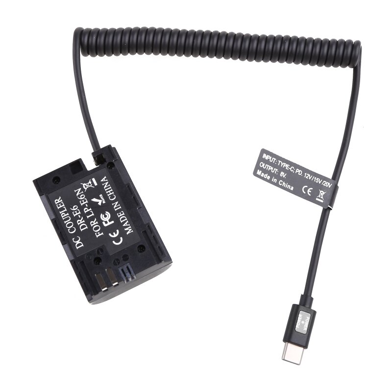 Фиктивный аккумулятор LP-E6 с Кабелем питания USB Type-C Поддерживает Выход PD 9V/12V для Камер И Мониторов с высокой Эластичностью