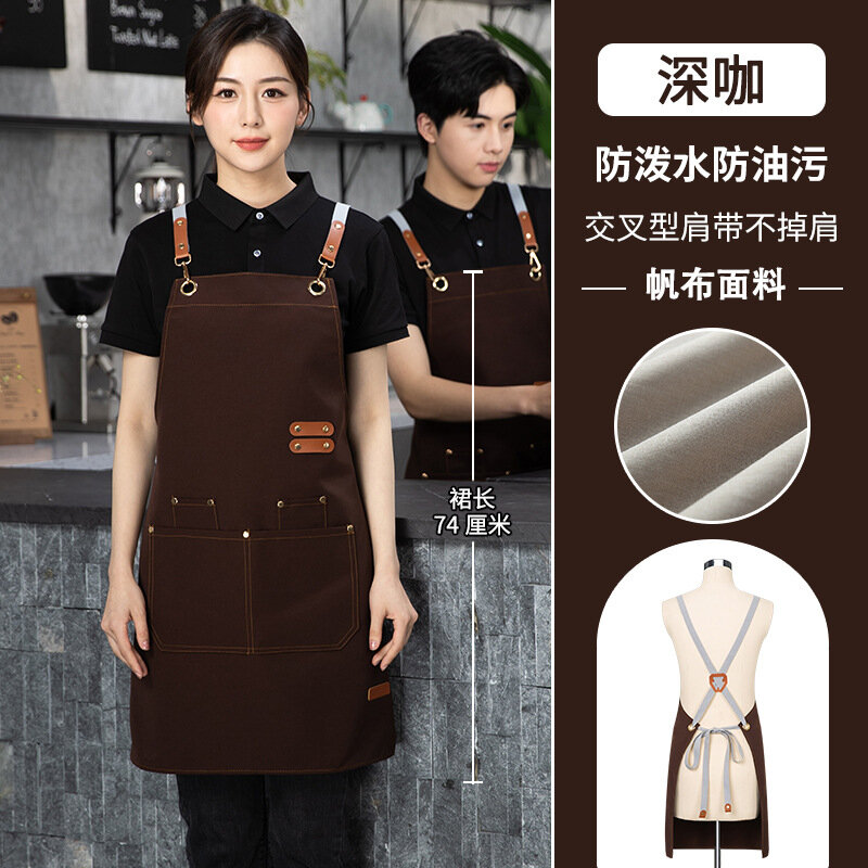 Новый водонепроницаемый и маслостойкий фартук с индивидуальным логотипом, печатный холщовый рабочий фартук, грязеотталкивающий кухонный рекламный фартук с перекрестным кроем