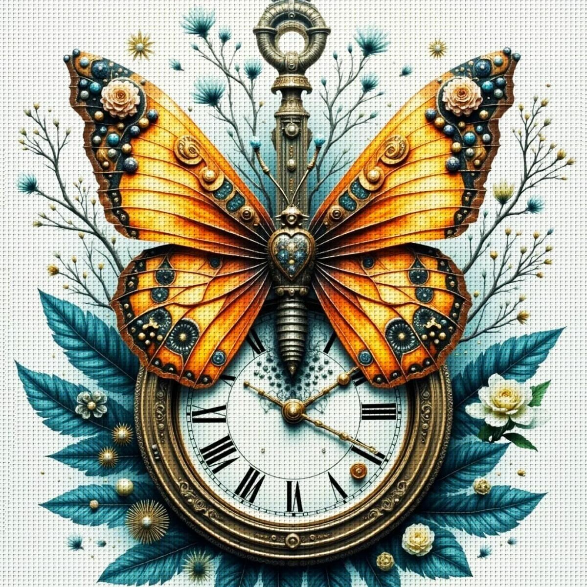 Эксклюзивный набор для вышивки бабочки в стиле стимпанк, 30х30 см