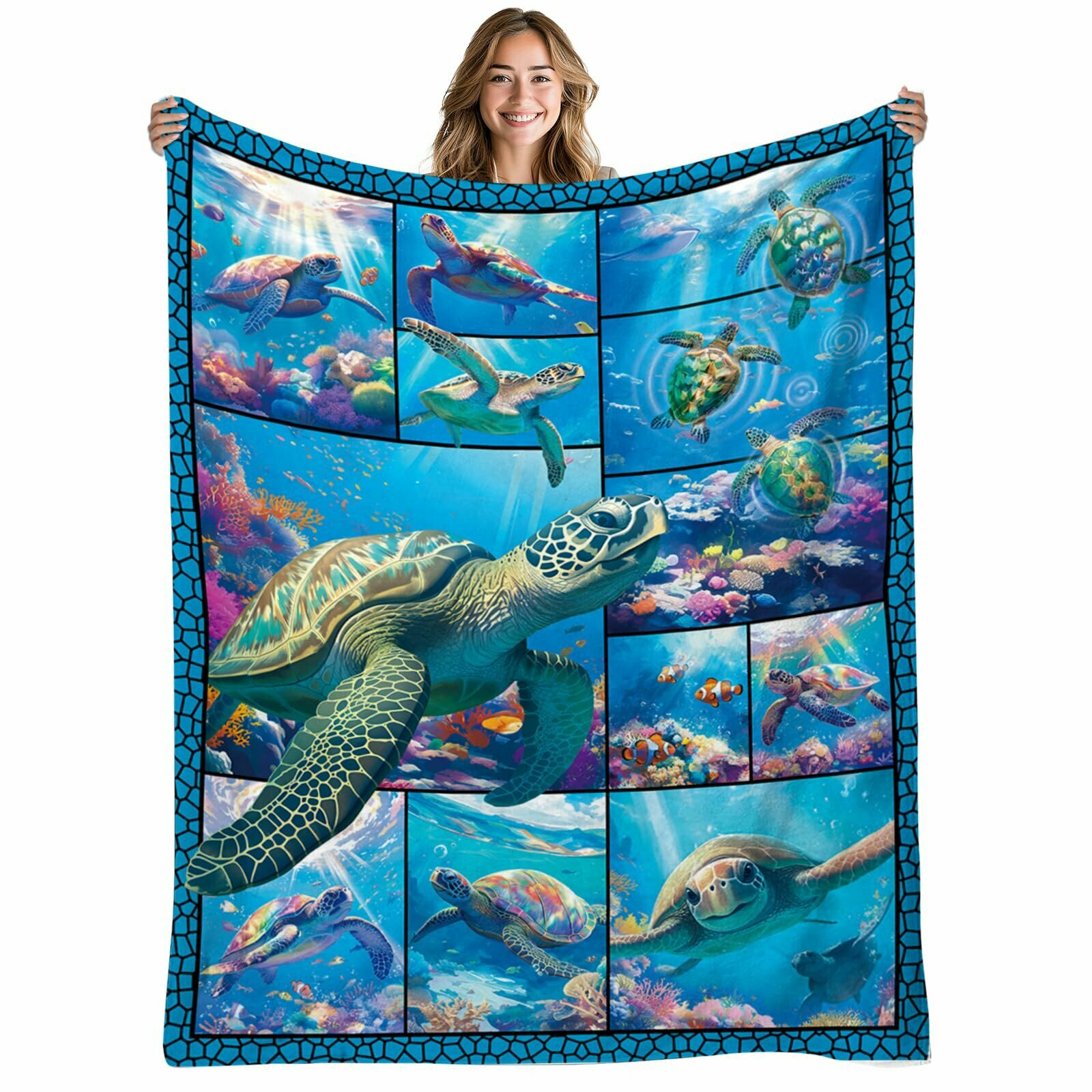 Одеяло Морской Черепаха для Мальчиков Девчат, Подарок Морской Черепаха для Женщин, Одеяло Животное для Любителей Океана, Одеяло Черепаха для Спальни, Декор Дивана, Подарки для Рождества День Благодарения 50x60, 1 шт.