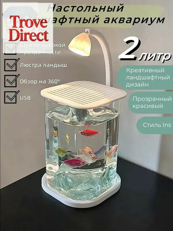 Мини-аквариум для петушков "Ледяная синева" с LED-подсветкой, 1.5 л, сверхпрозрачное стекло