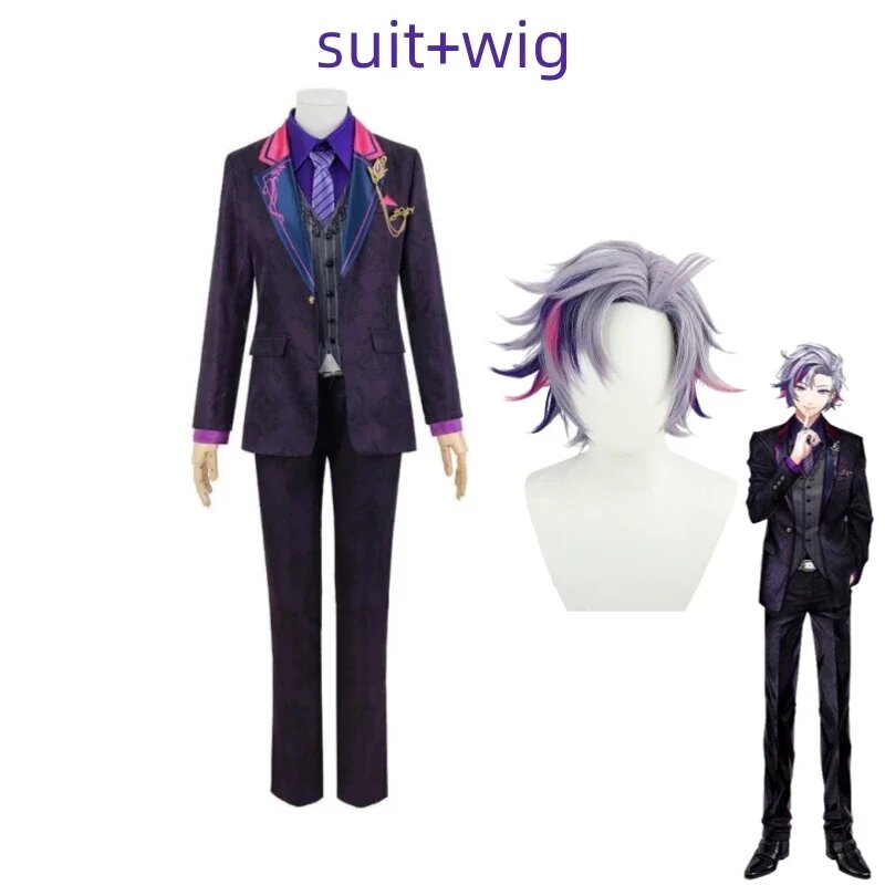 NIJISANJI Fuwa Minato Косплей костюм Фиолетовый, L, woman suit wig