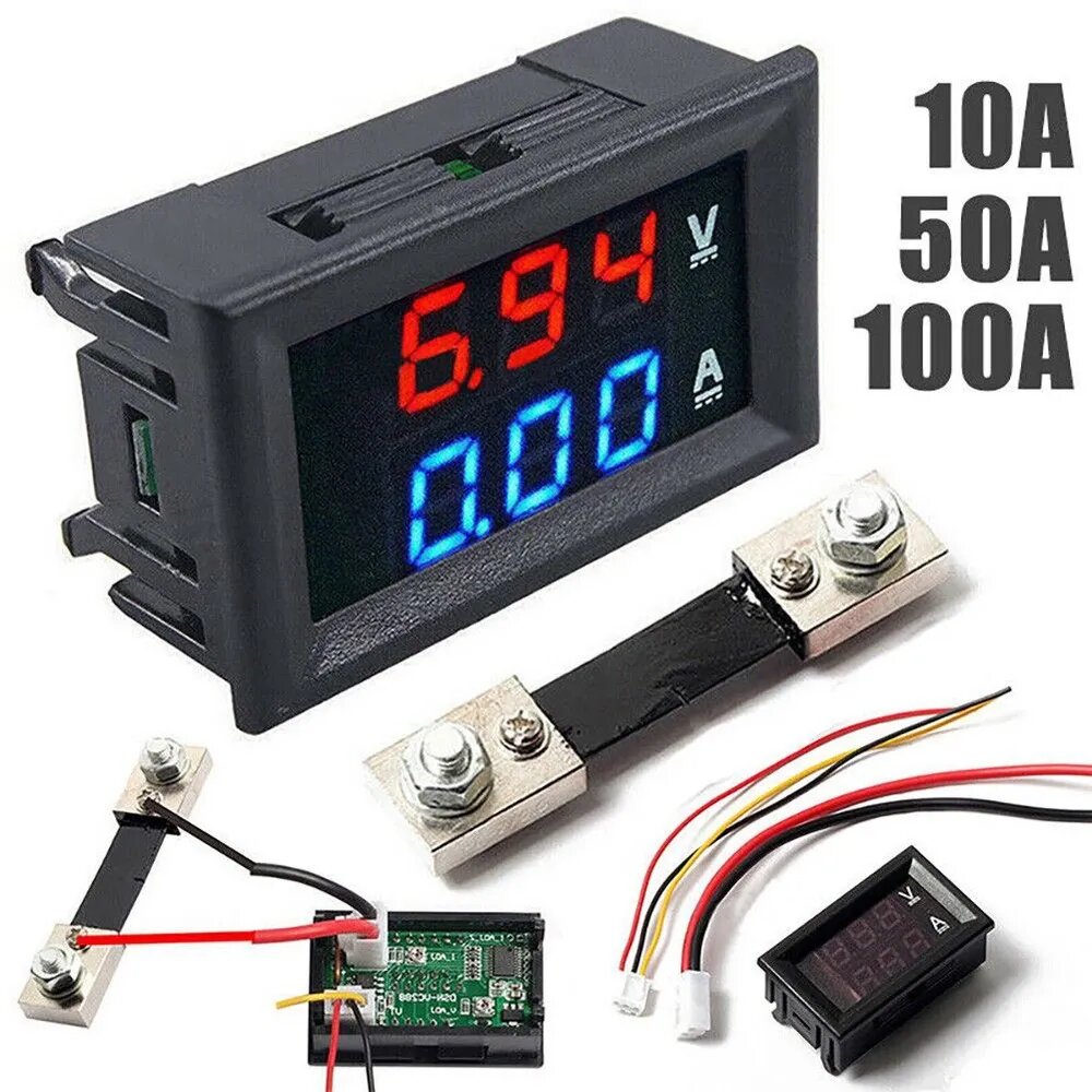 Вольтамперметр LED двойной цифровой 10/50/100A (тестер напряжения и тока)