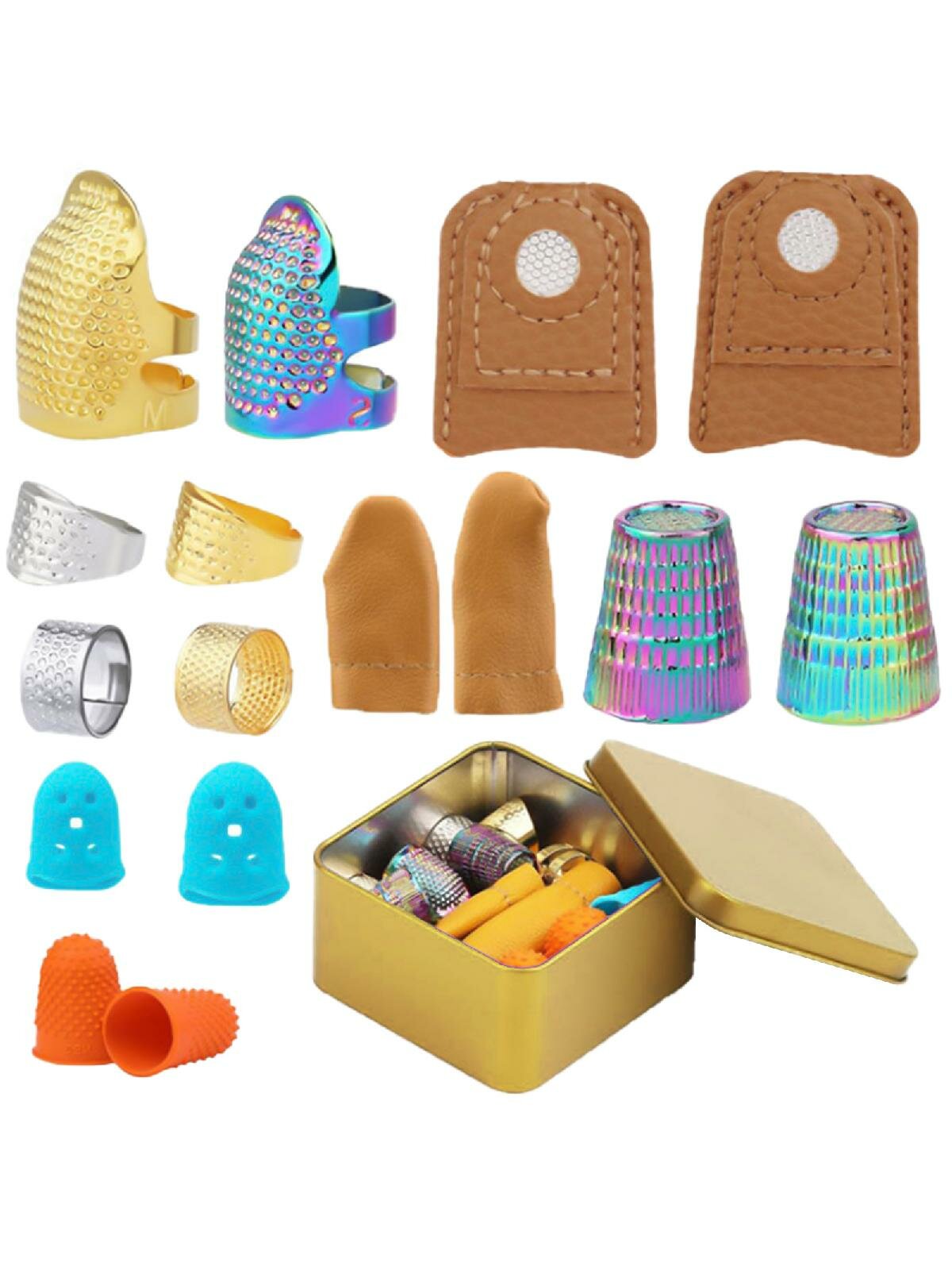Набор швейных игл и наперстков для вязания, Металлические кольца для наперстков, Кожаный наперсток