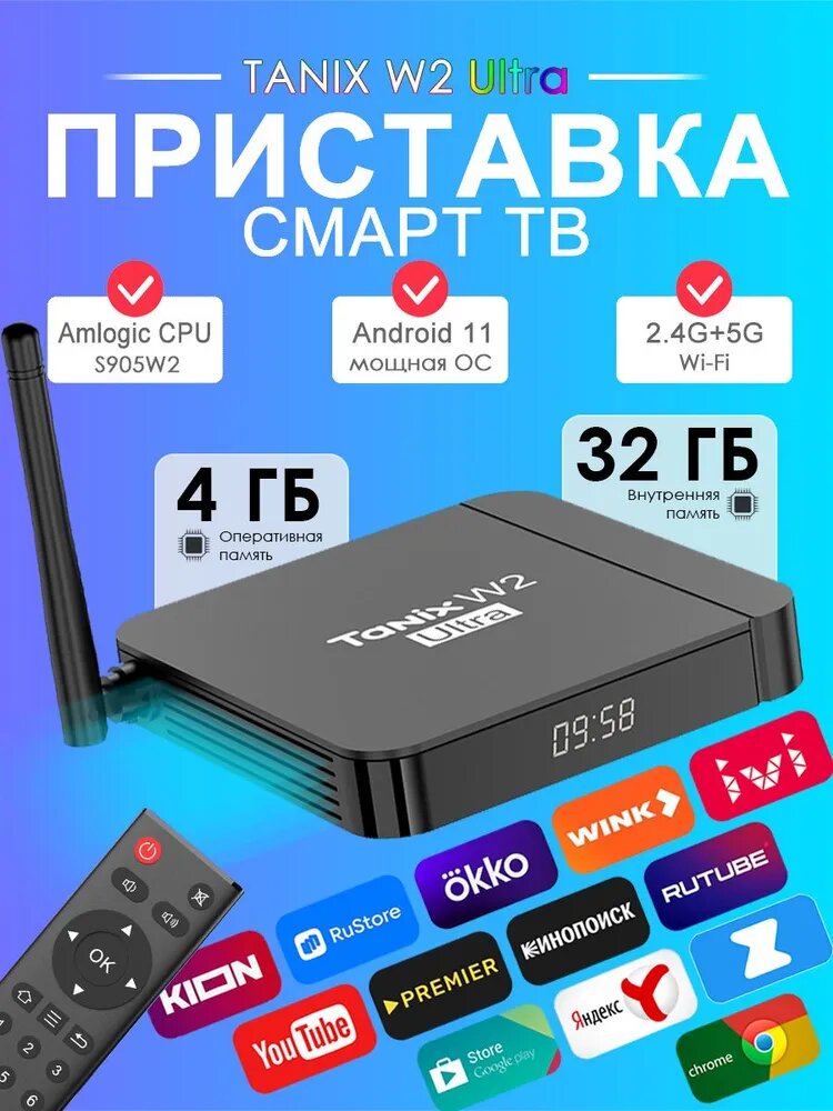 Медиаплеер W2 Ultra 4/32GB S905W2 смарт ТВ приставка Android 11 Караоке система