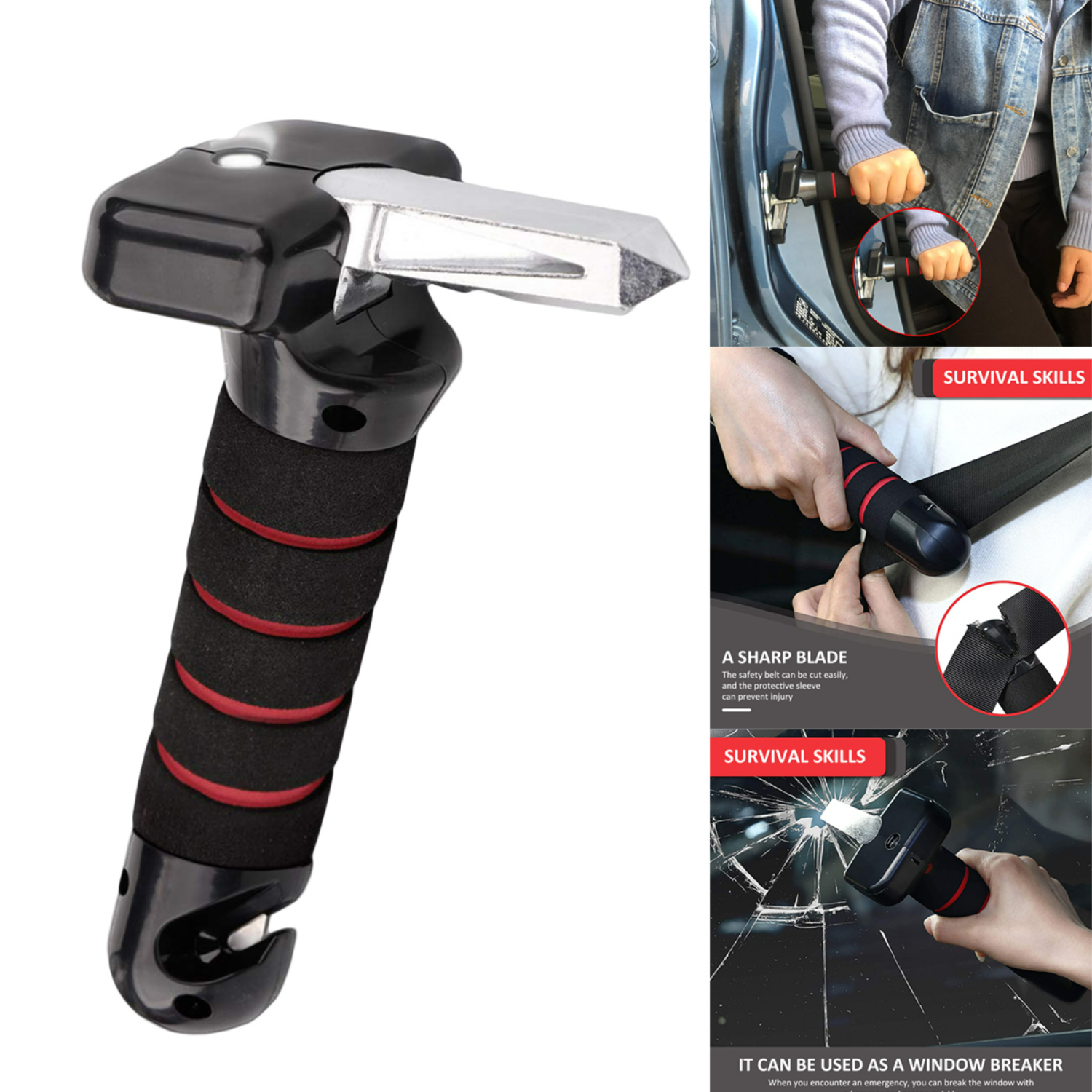 Auto Cane Grab Bar Car Assist Handle 4 in 1 Vehicle Support Handle с LED Flashlight Seatbelt Cutter Window Breaker для пожилых раненых инвалидов грузоподъемность 300lbs материал чугун+пластик ABS размер 7*4 дюйма/18*10 сантиметр вес около 0.3 фунта (137