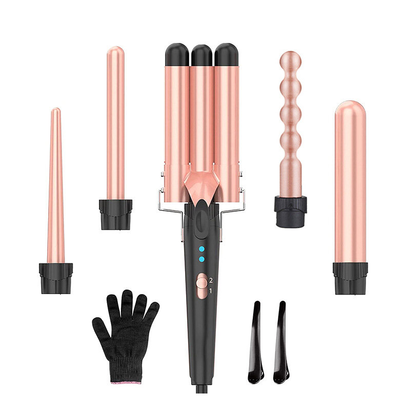 5 в 1 Плойка для завивки волос, Набор плойок с 5 съемными керамическими наконечниками, Быстрое нагревание, Подходит для всех типов волос, 0.98 дюйма пузырьковая плойка, 0.98 дюйма 3-трубная плойка, 0.75 дюйма маленькая плойка, 1.25 дюйма большая плойка,