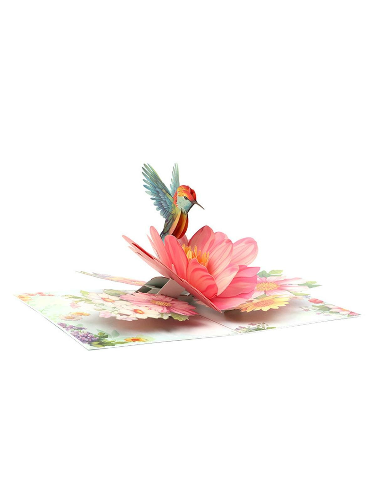 3D открытка с колибри и цветами ручной работы, складная поздравительная открытка с конвертом