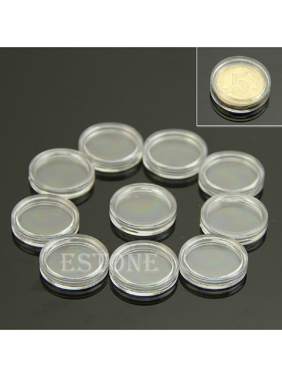 10 ШТ Нанесенных Прозрачных Круглых Футляров Для Хранения Монет Держатель Капсул Круглый Пластиковый 19 мм