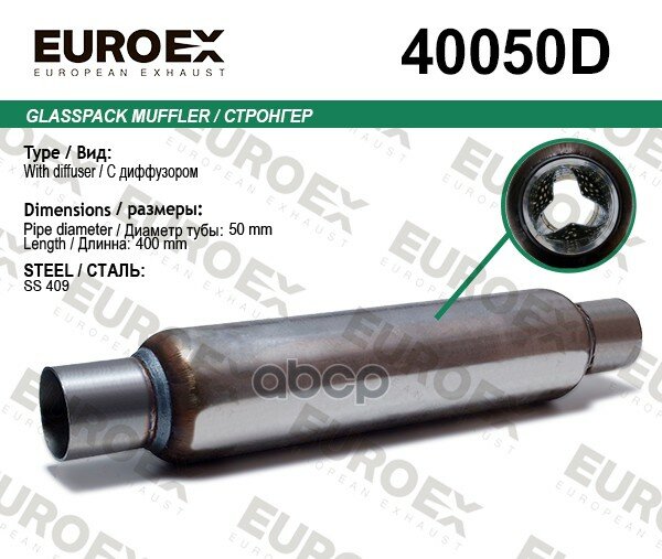 Стронгер с перфорированным диффузором L400мм Ф90мм Фтр.50мм EUROEX арт. 40050D