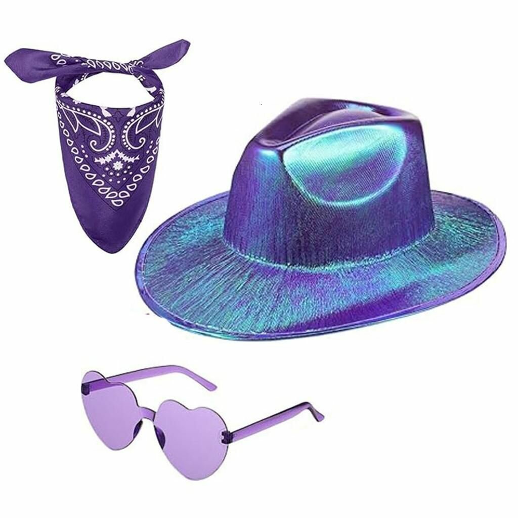 Шляпа-ковбой, очки в форме сердца и платок, набор из 3 шт, Фиолетовый
