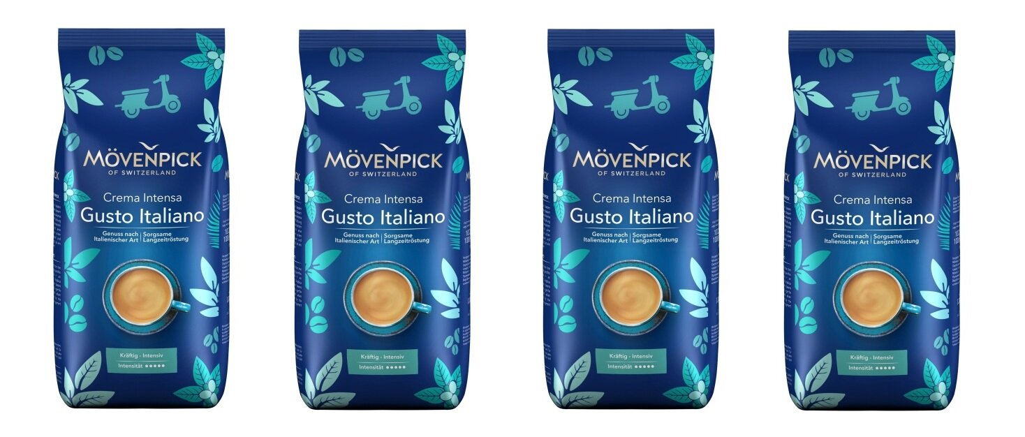 Кофе MOVENPICK Gusto Italiano в зернах, натуральный, 1 кг - 4 штуки